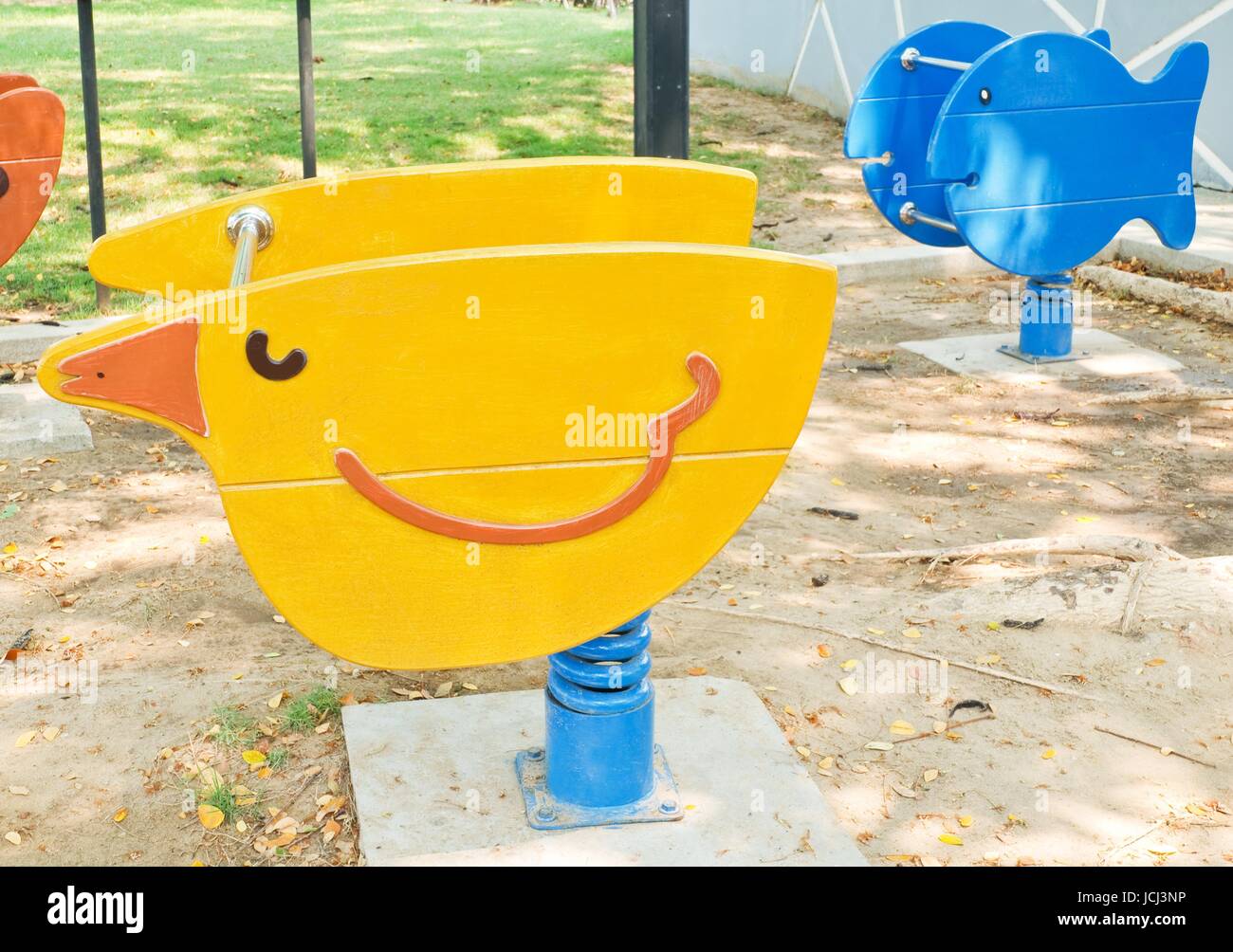 Children Playground, Yellow Bird and Blue Fish Spring Seesaw or Fish ...