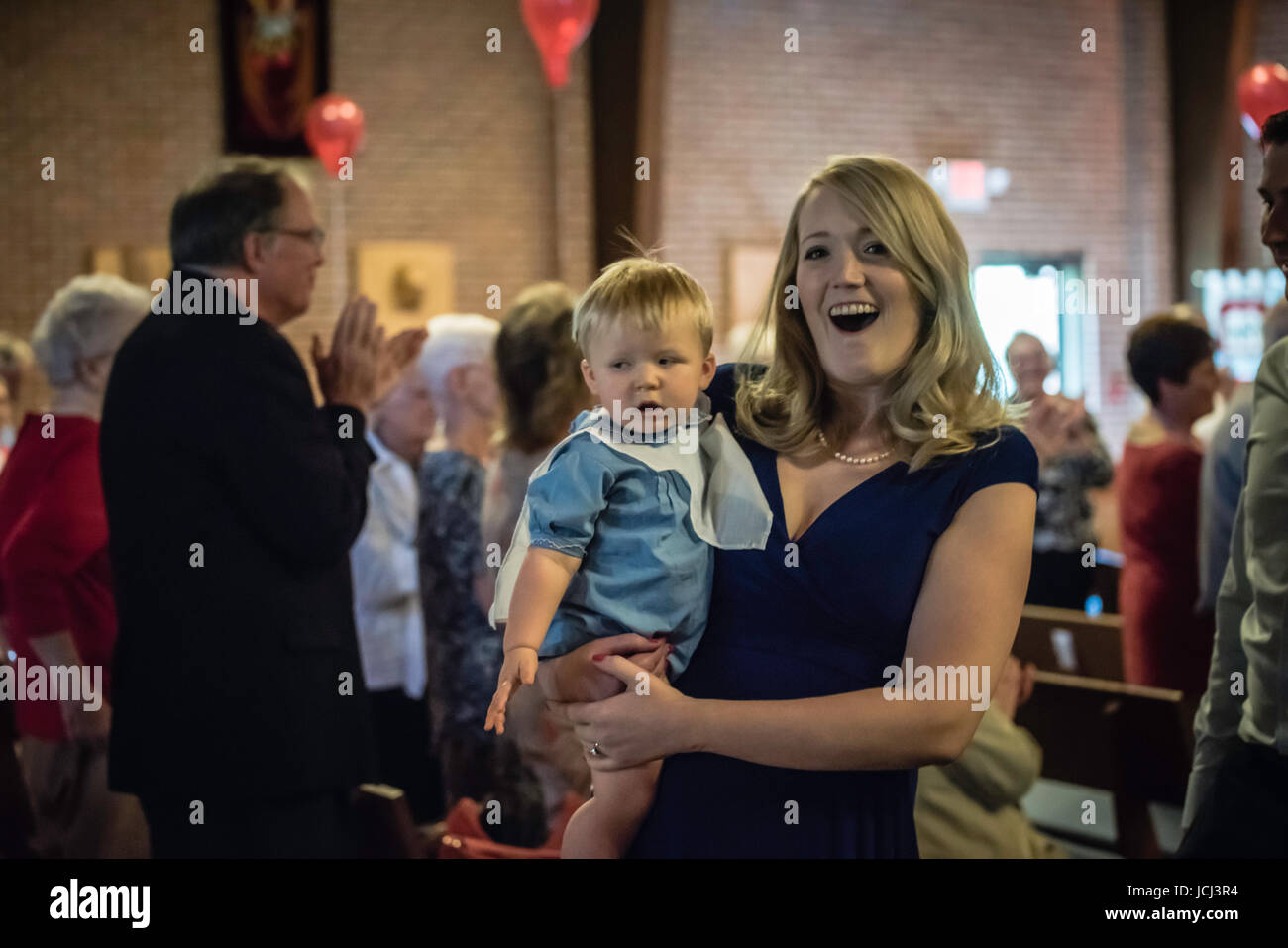 Church ceremony, baptism of young children. Parents, Grandparents ...