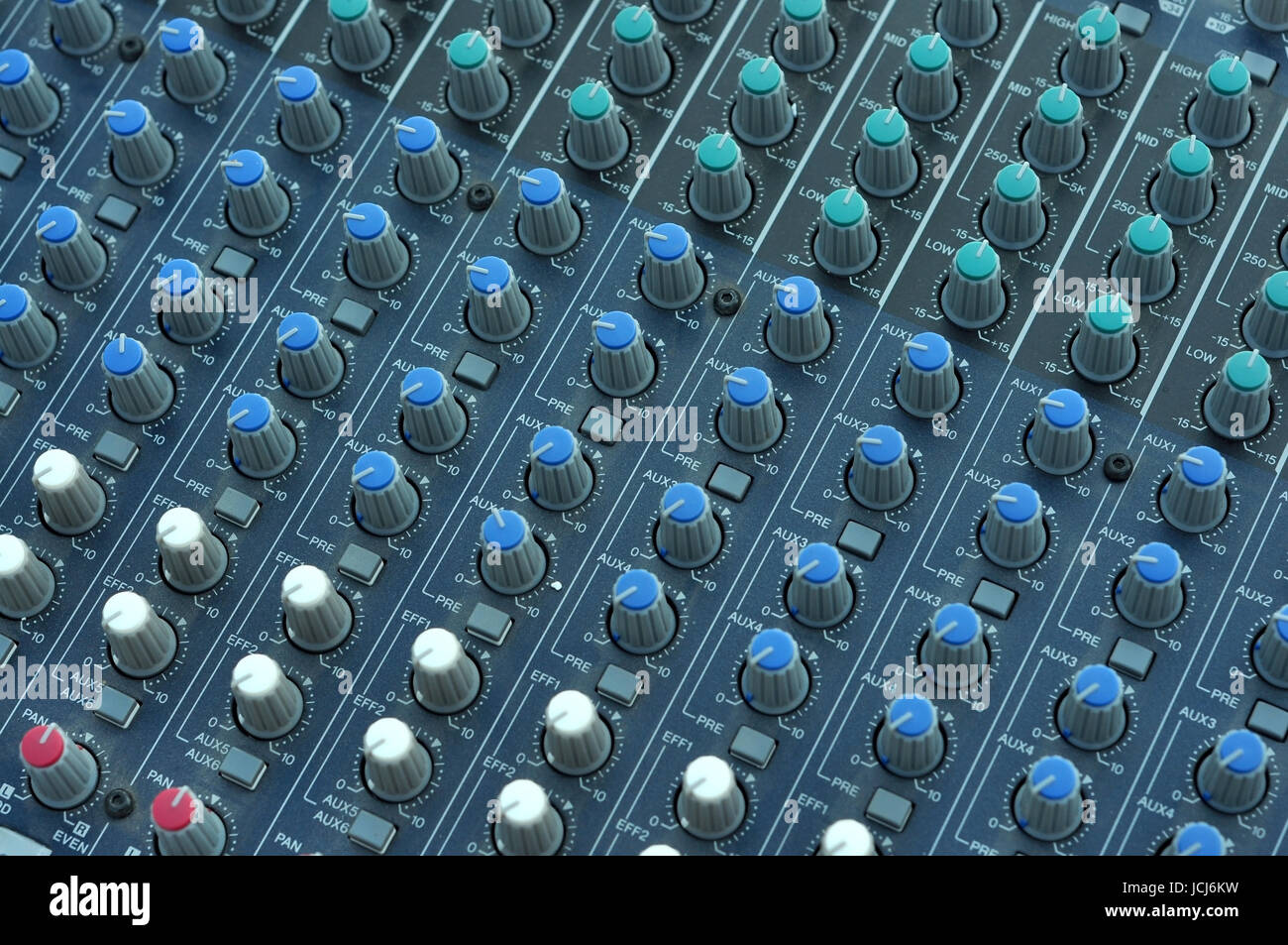 Music mixer desk buttons top view perspective Stock Photo - Alamy