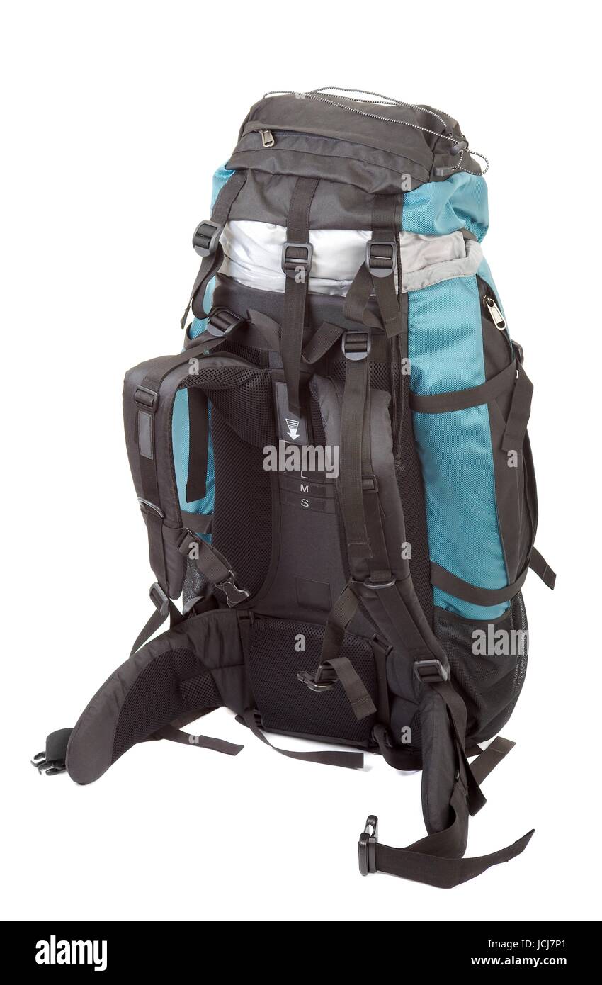 Large backpack on white background Stock Photo - Alamy