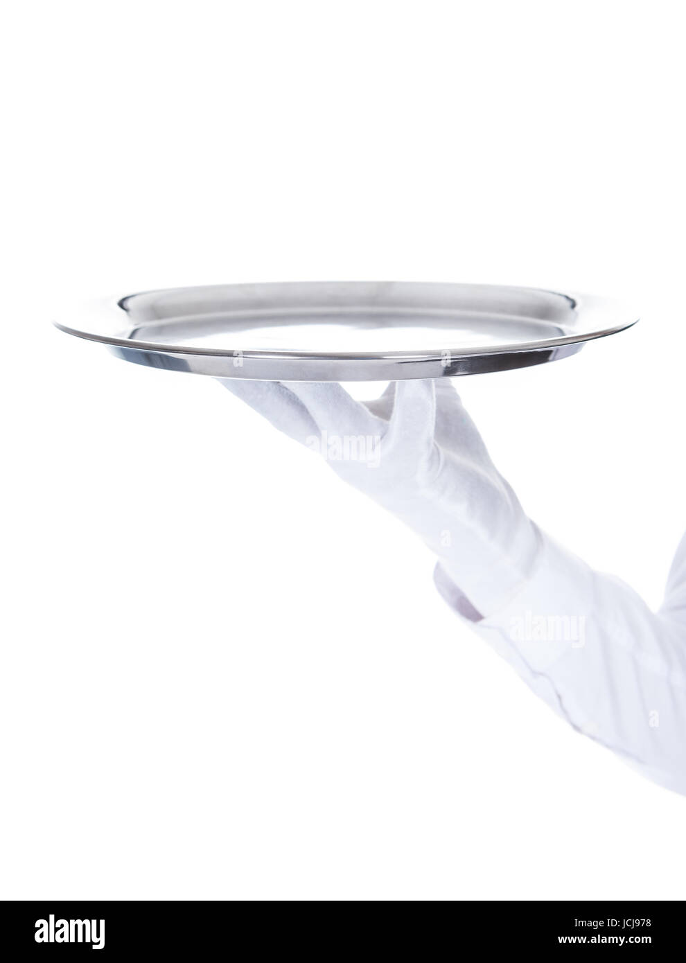 Close-up Of A Waiter Carrying An Empty Tray Over White Background Stock ...