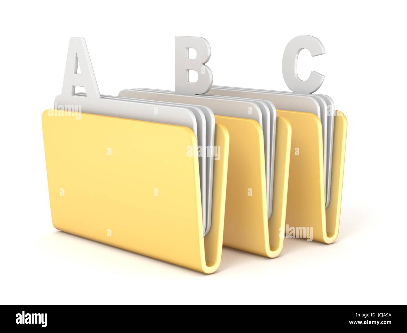 Three computer folder with ABC files 3D render illustration isolated on ...