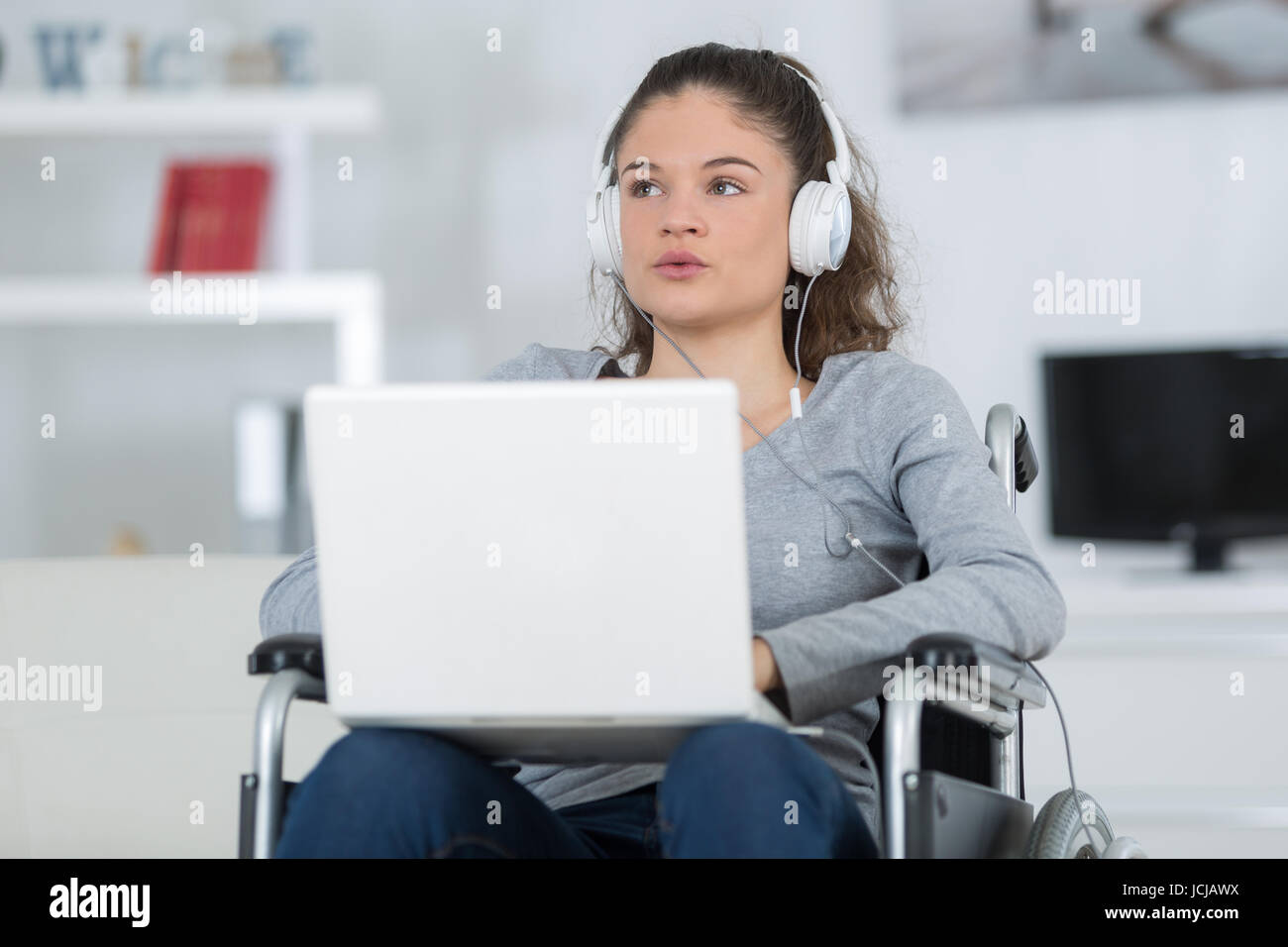 disabled handicapped girl with laptop computer Stock Photo - Alamy