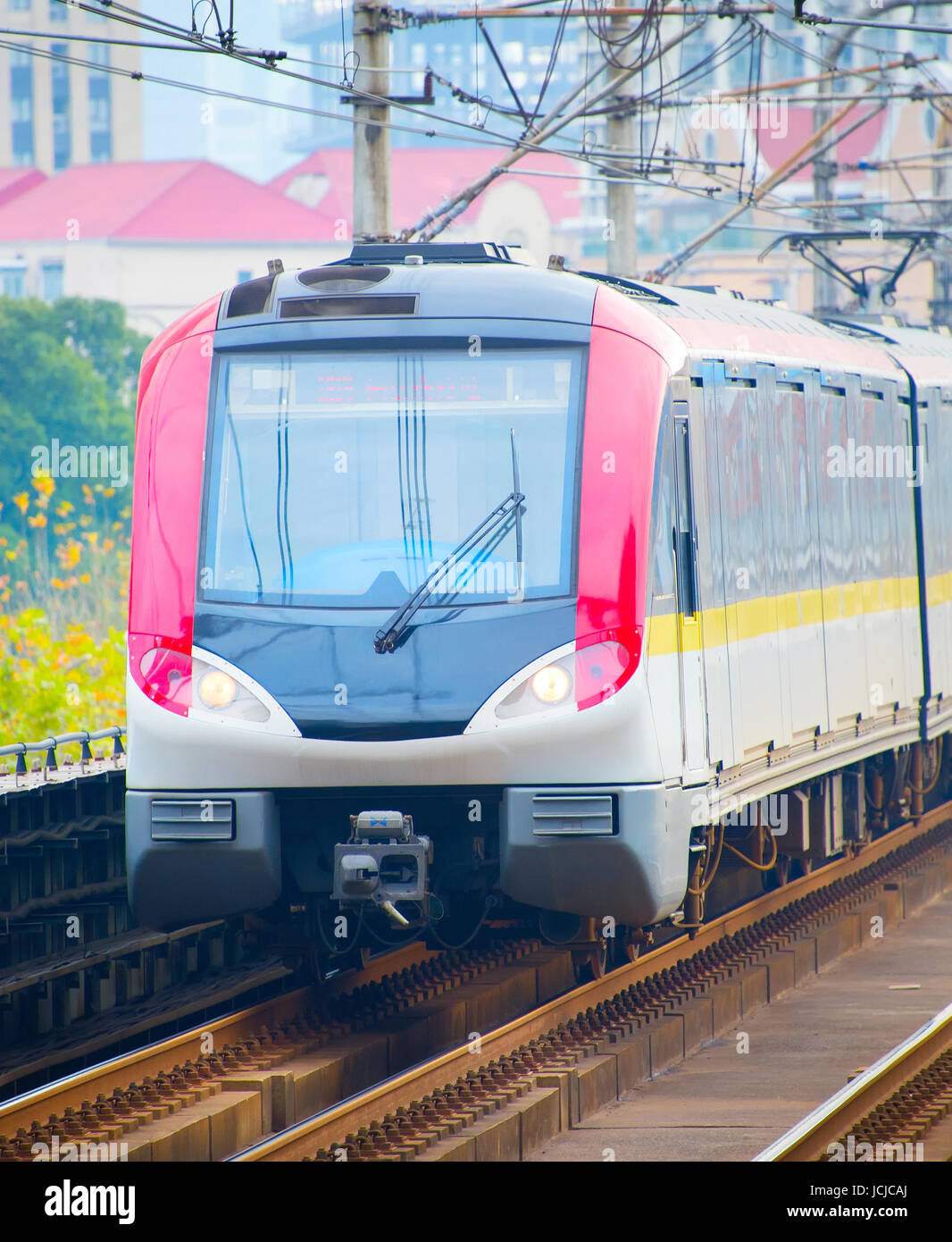 Red train on railroad passenger hi-res stock photography and images - Alamy