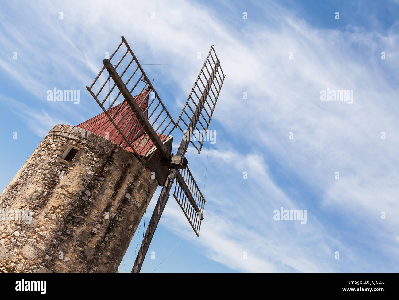 Provence region, France. Fontvieille old mill, made of stone and wood ...