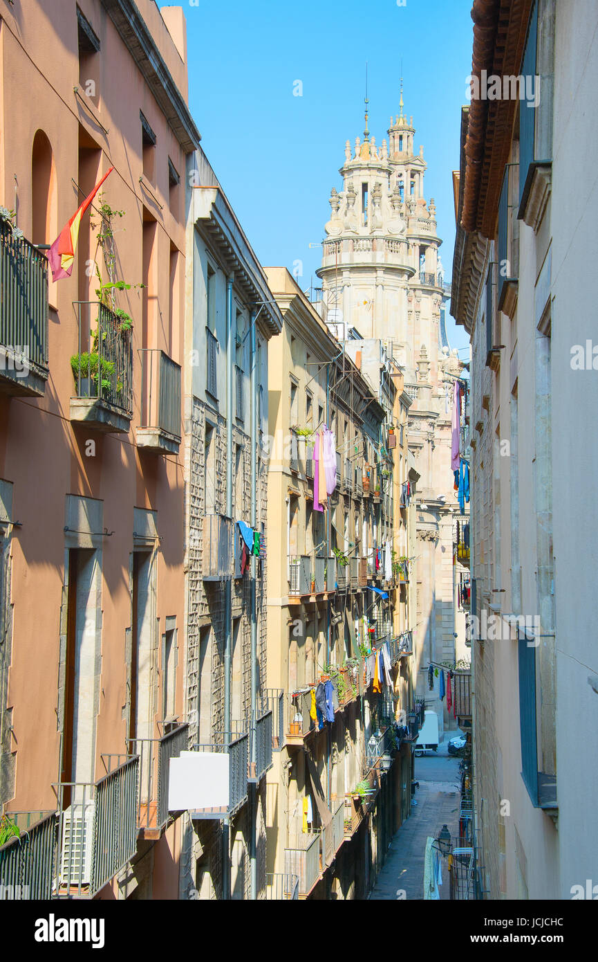 Old Town street of Barcelona in the morning. Spain Stock Photo - Alamy