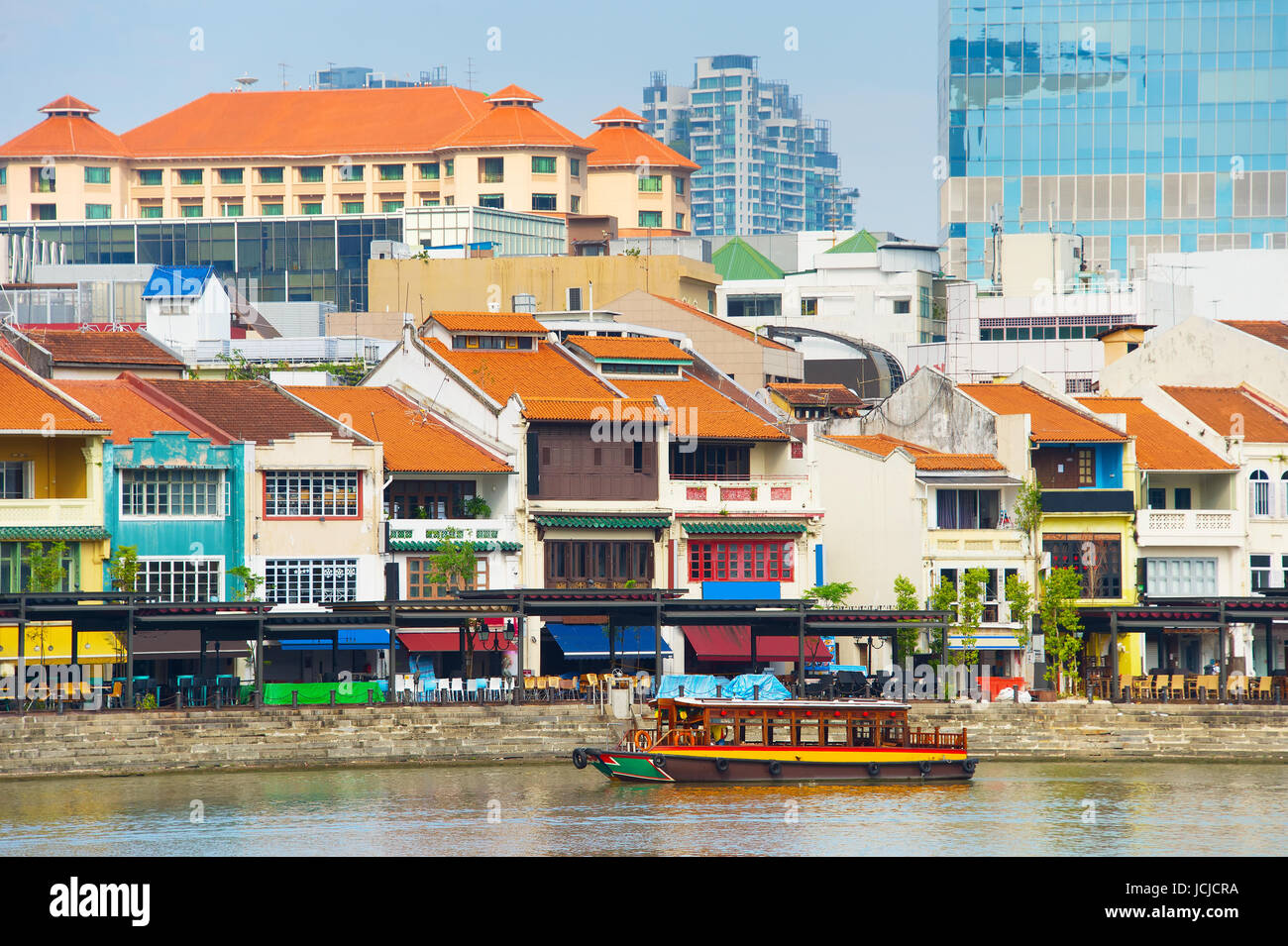 View of famous Boat Quay - historical city part of Singapore Stock ...