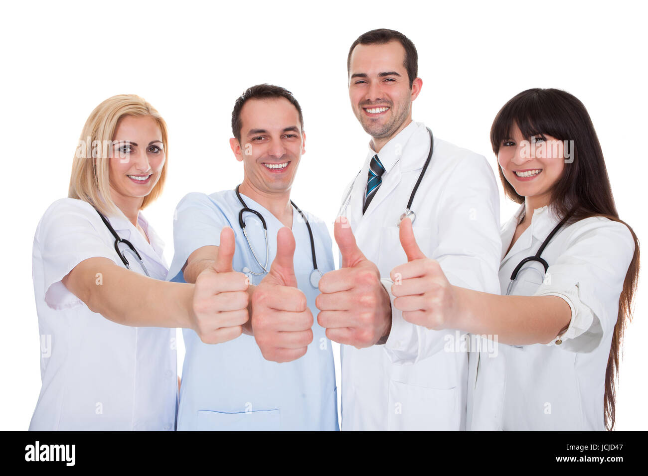 Group Of Happy Doctors With Thumb-up Sign Over White Background Stock ...