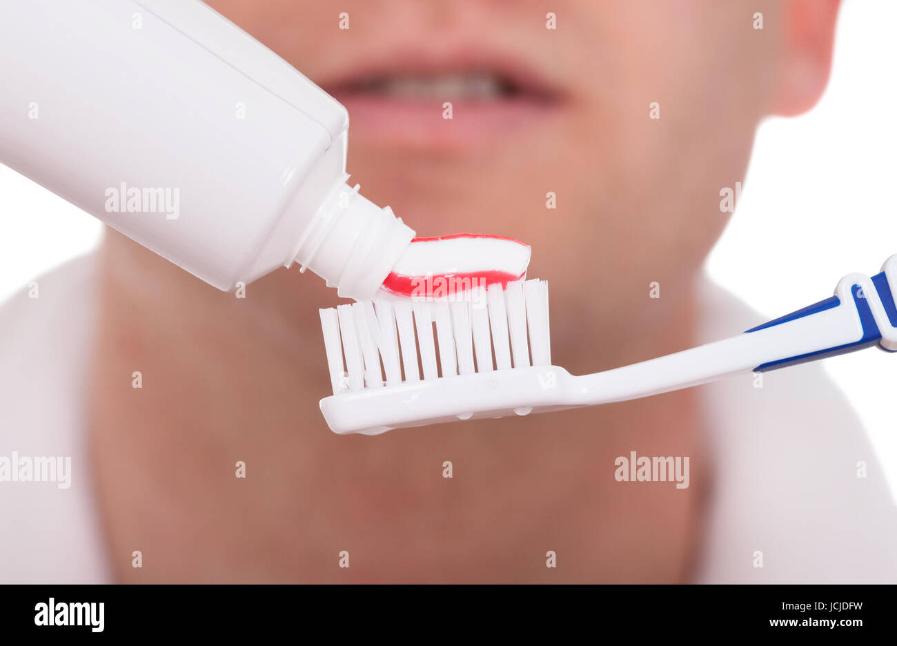Close Up Of Male With Toothbrush And Toothpaste Stock Photo - Alamy