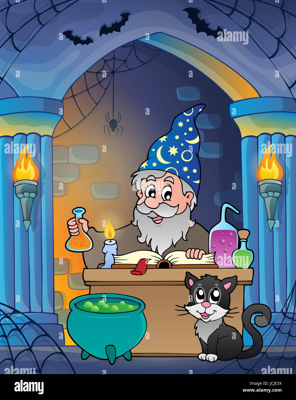 Wall alcove with alchemist - picture illustration Stock Photo - Alamy