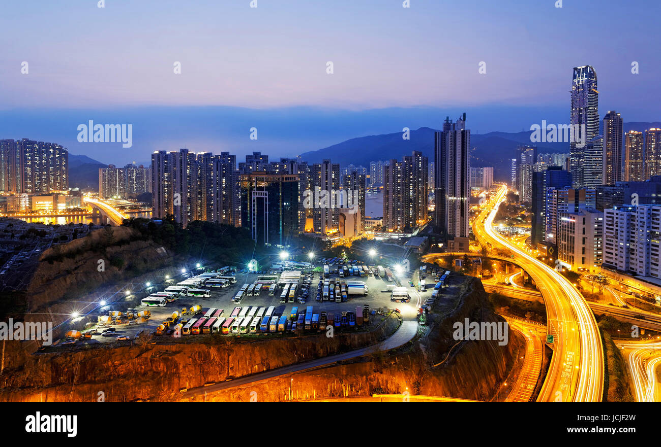 hong kong modern city High speed traffic and blurred light trails Stock ...