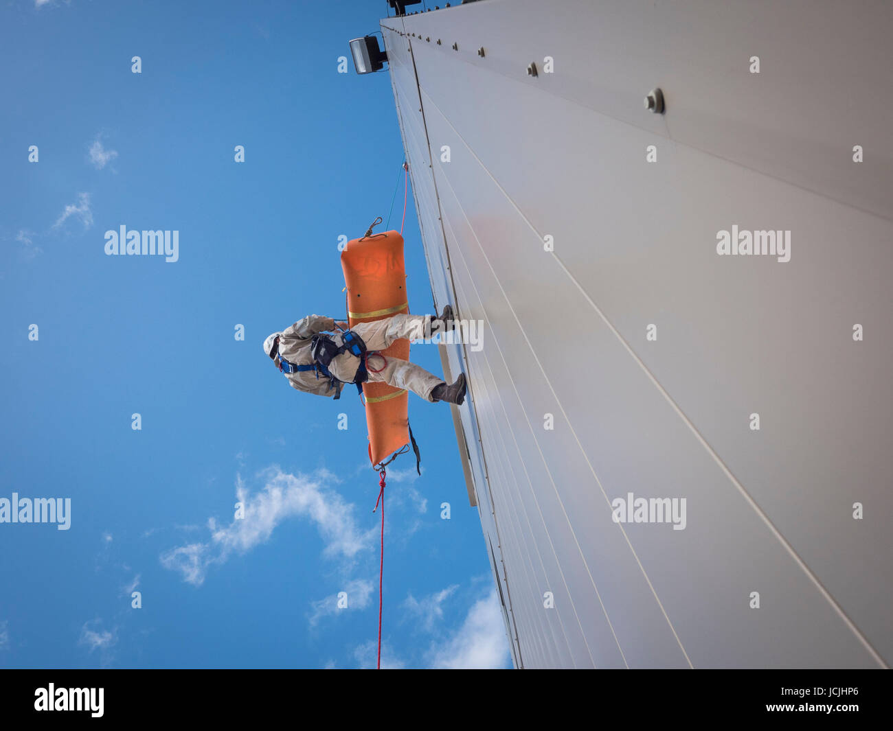 Crews practice high angle rescue at a public training facility at an ...