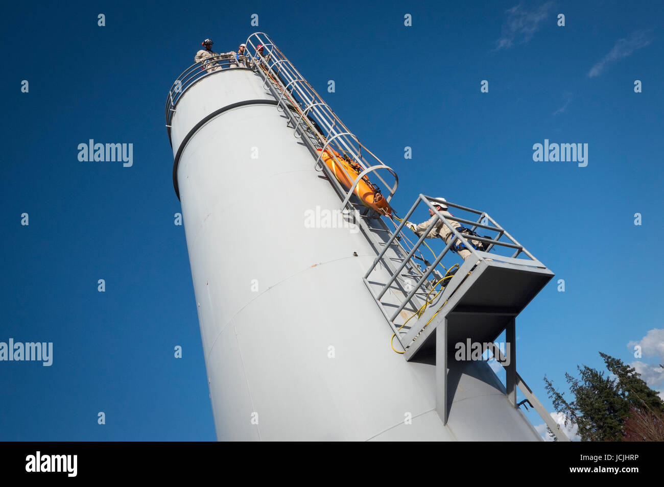Crews practice high angle rescue at a public training facility at an ...