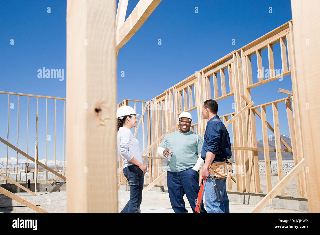 Builders taking a break Stock Photo - Alamy