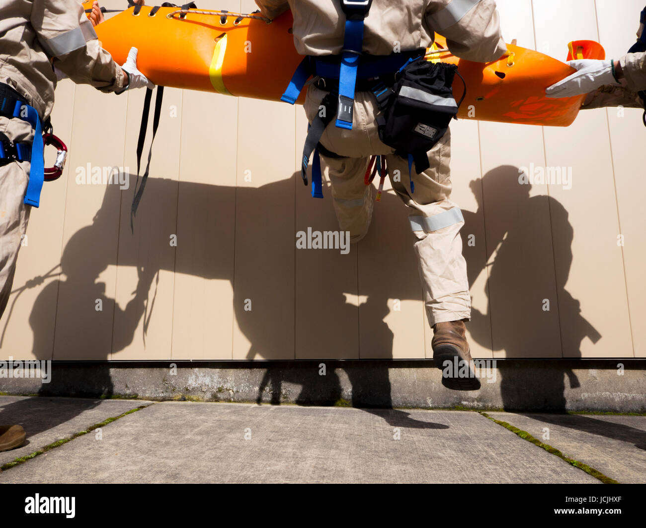 Crews practice high angle rescue at a public training facility at an ...