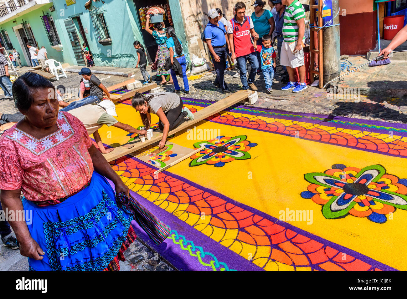 Antigua, Guatemala - March 26, 2017: Making dyed sawdust Lent ...