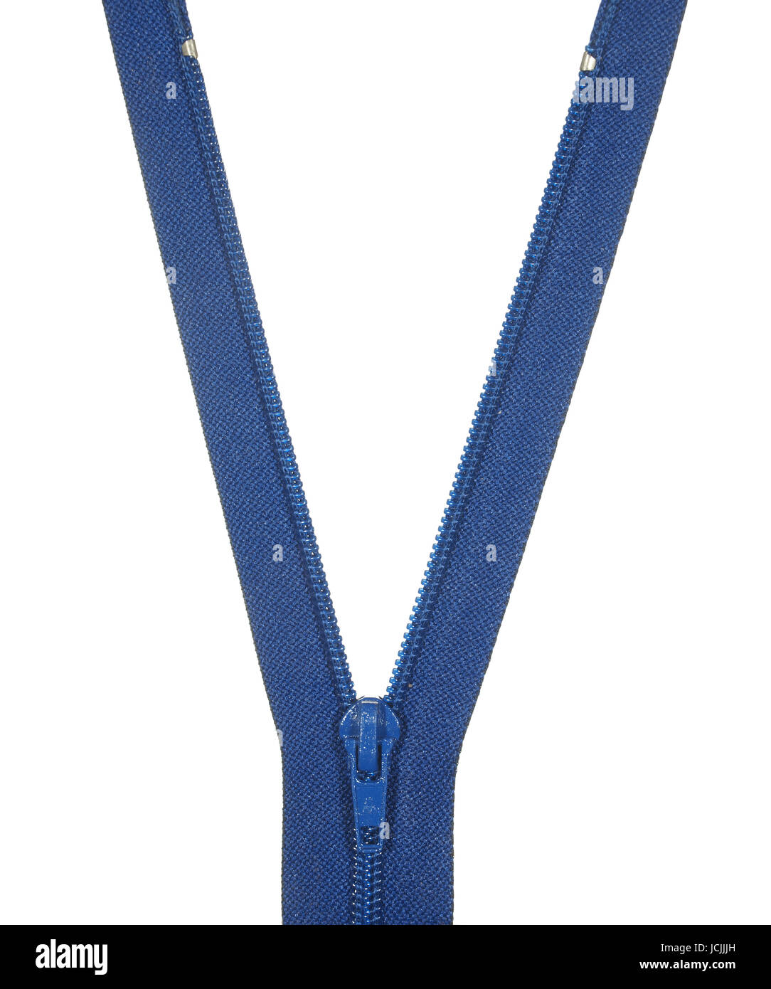 Unbuttoned blue zipper isolated on white background Stock Photo - Alamy