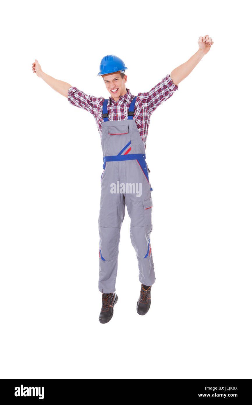 Construction builder excited jump hi-res stock photography and images ...