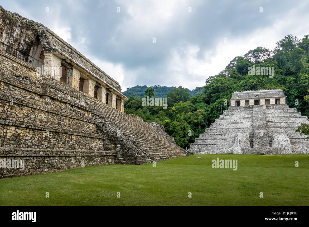 Temple of Inscriptions and Palace at mayan ruins of Palenque - Chiapas ...