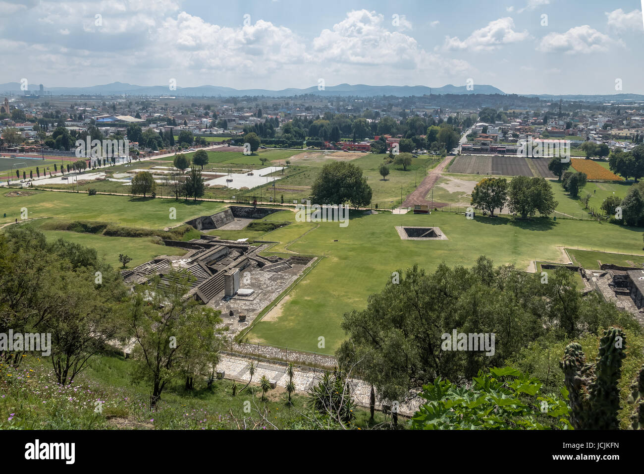 Aerial view of ruins of Cholula pyramid - Cholula, Puebla, Mexico Stock ...