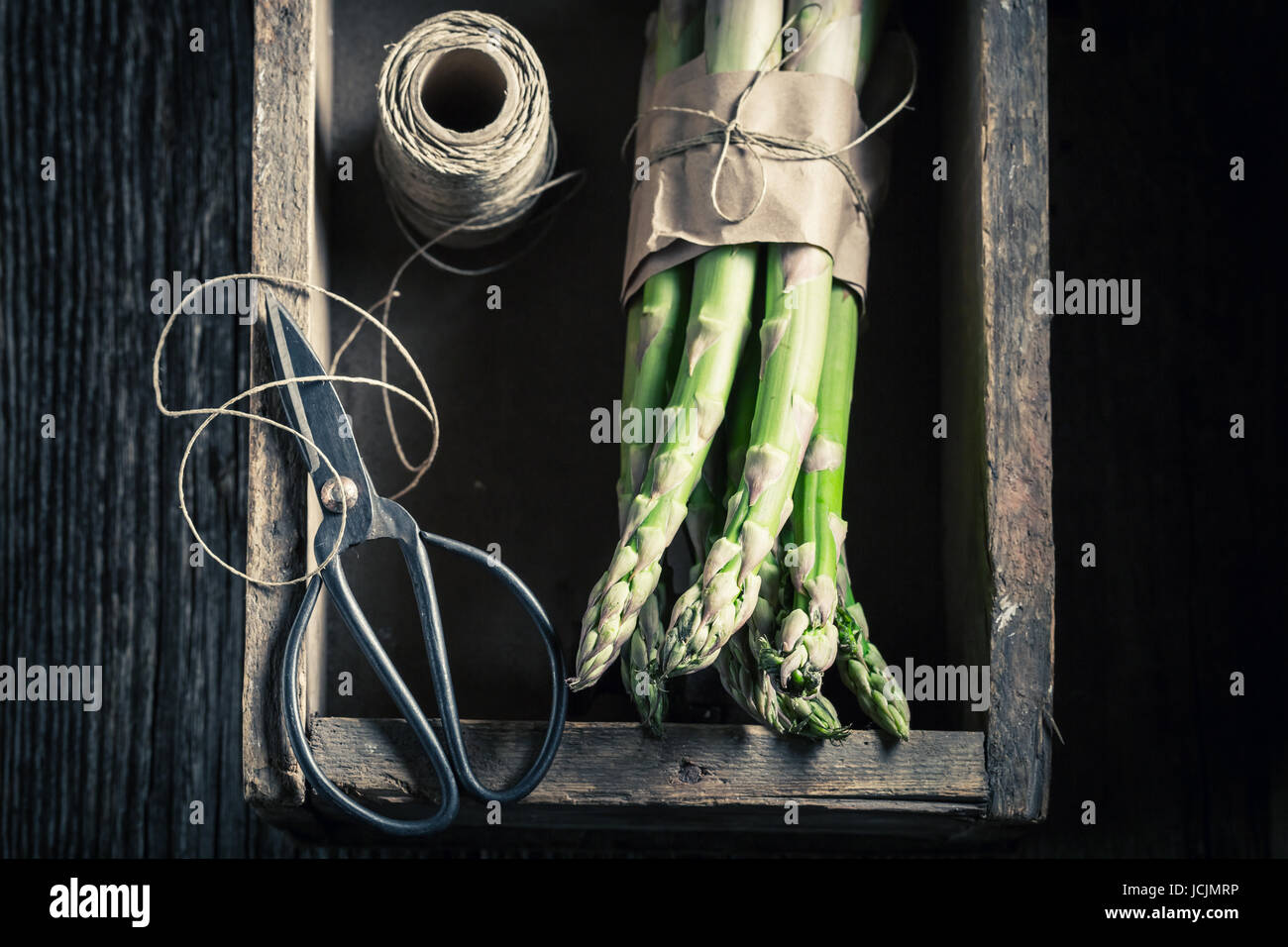 Tasty green asparagus in a wooden box Stock Photo - Alamy