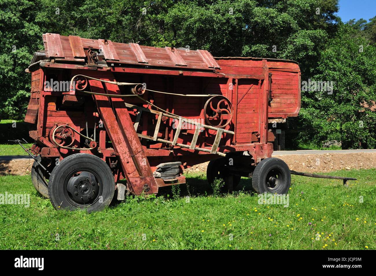 sibiu city romania ethnic museum vintage red thresher Stock Photo - Alamy