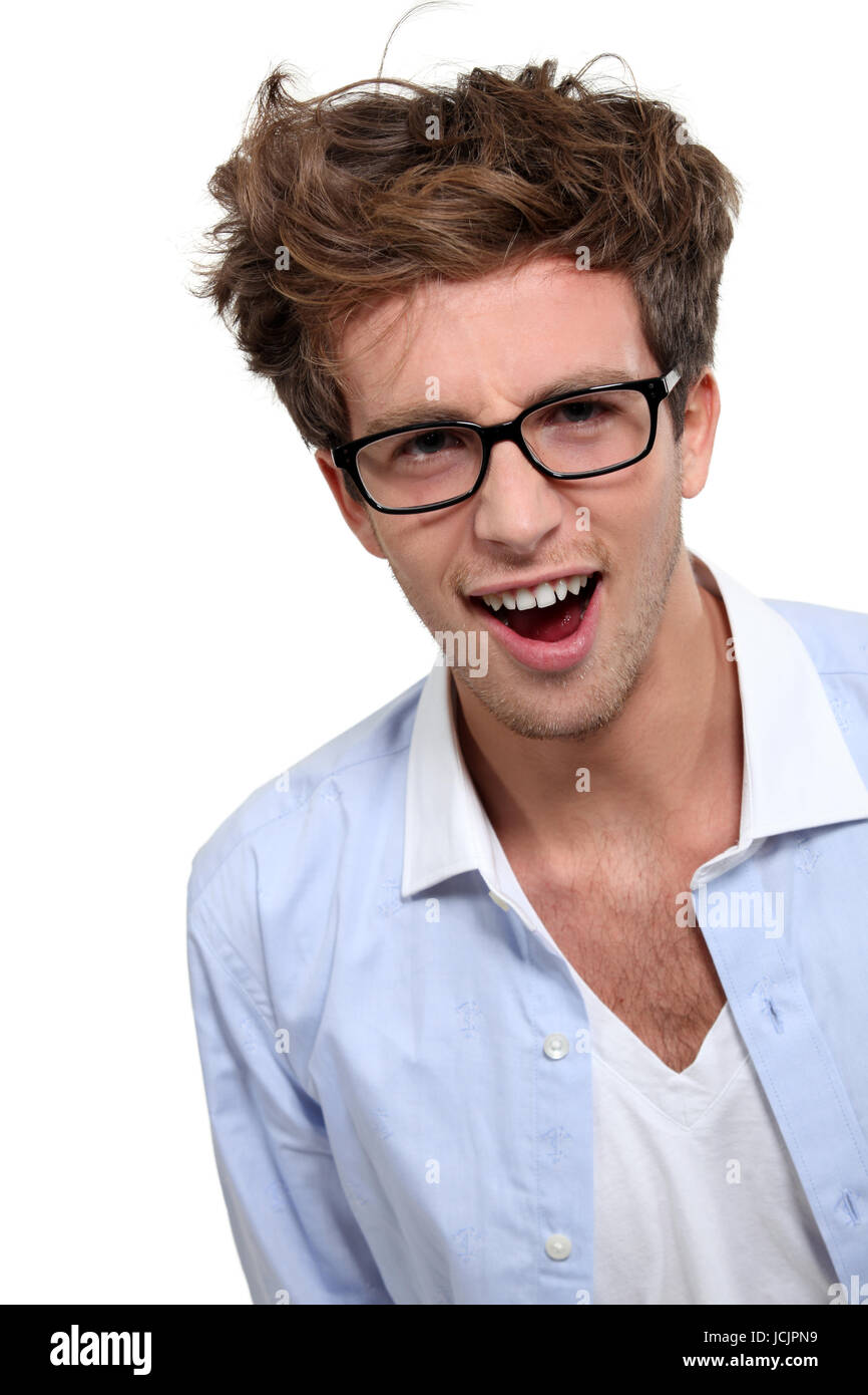 Geeky looking man with glasses Stock Photo - Alamy