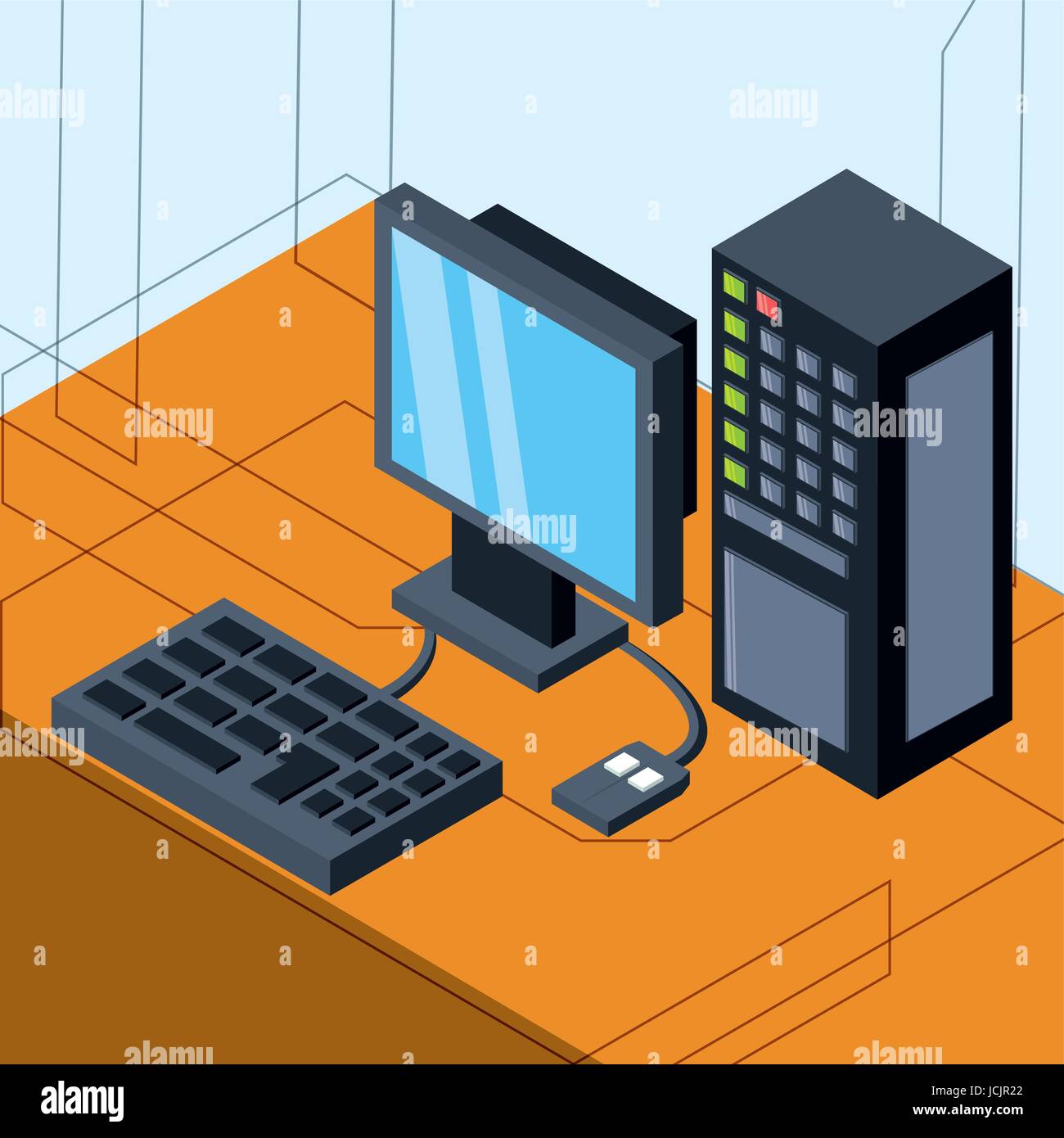 isometric computer technology with media connections Stock Vector Image ...