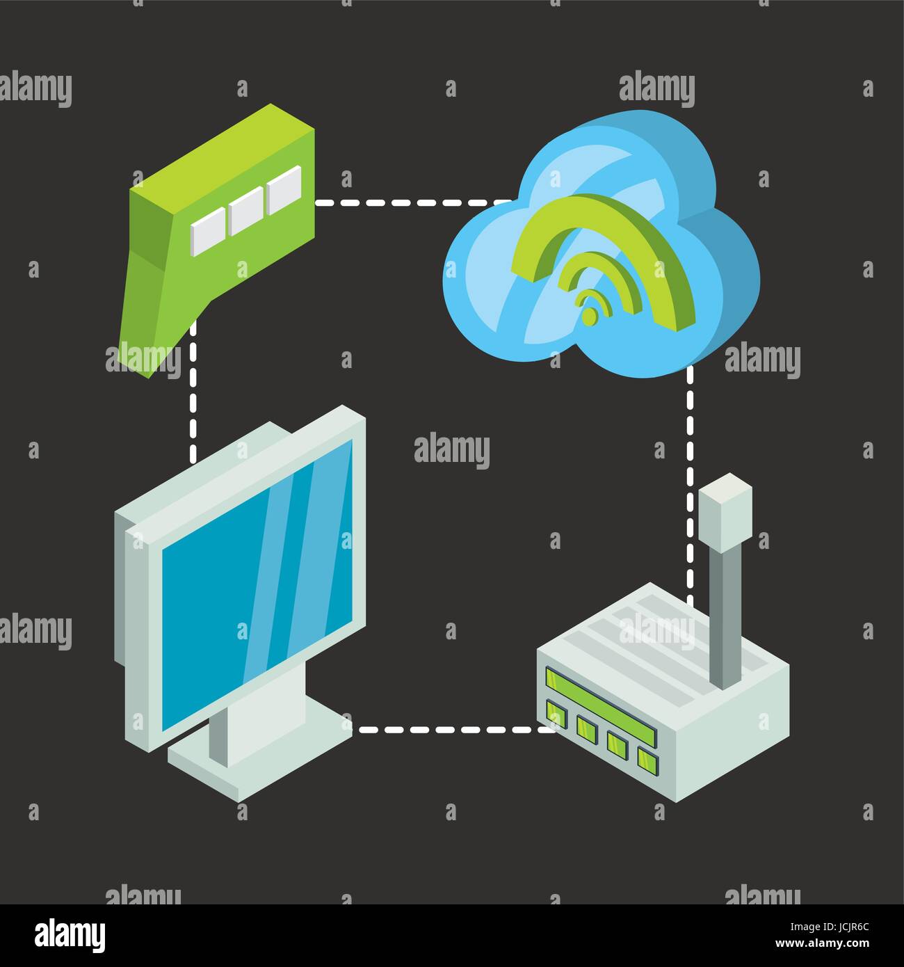 isometric computer with router wifi connect Stock Vector Image & Art ...