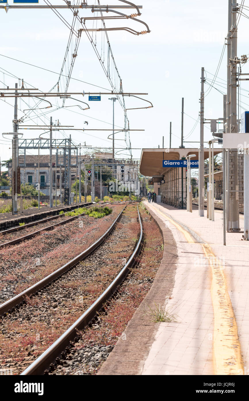 Train Station with train tracks Stock Photo - Alamy