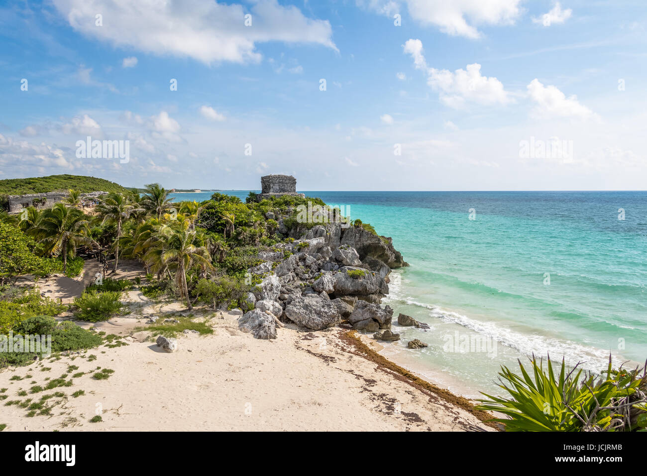 Caribbean beach with Mayan Ruins of Tulum on background - Tulum, Mexico ...