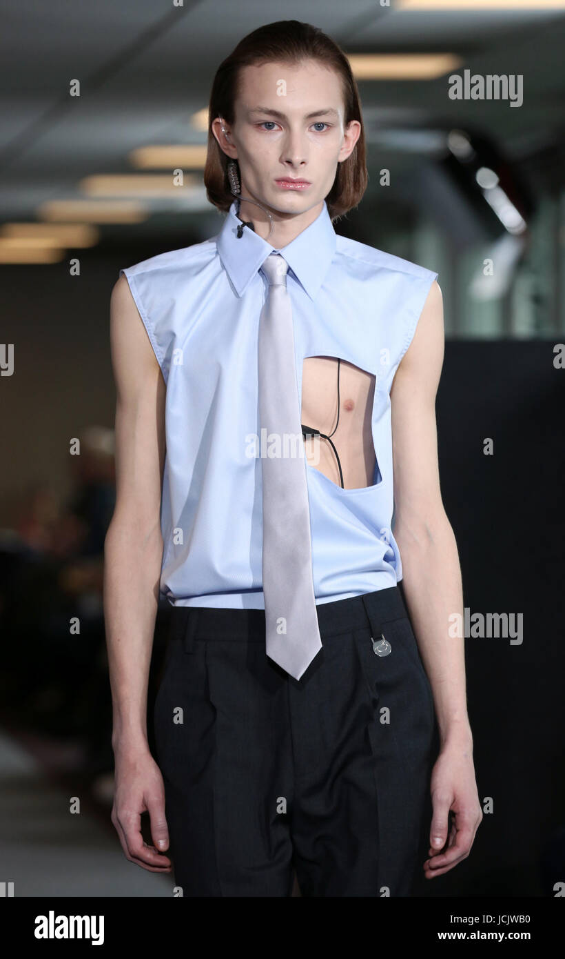 A model on the catwalk during the Xander Zhou presentation as part of ...