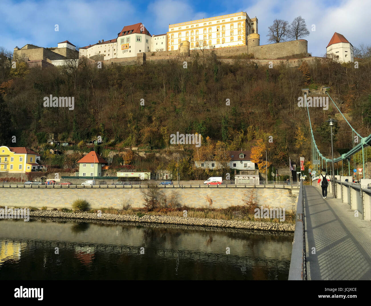 Suspension Bridge crossing the Danube River at Passau, Germany. In the ...
