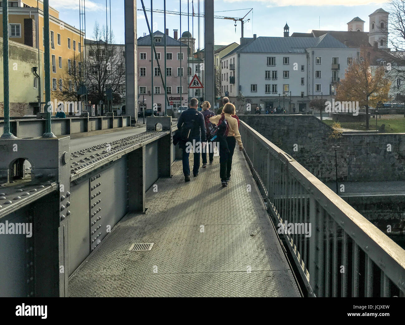 Suspension Bridge with pedestrian crossing lane and showing much steel ...