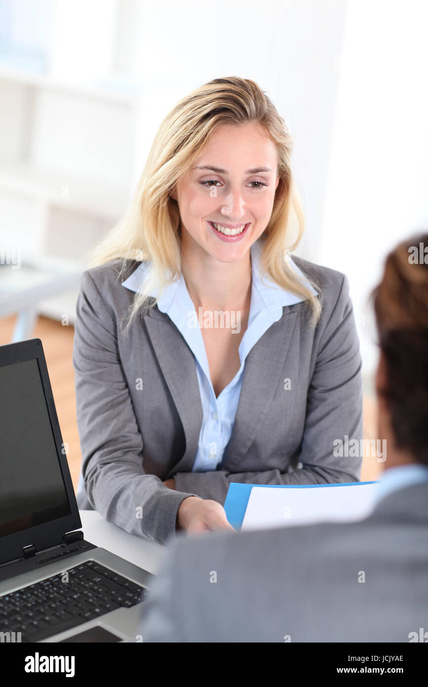Woman attending job interview Stock Photo - Alamy