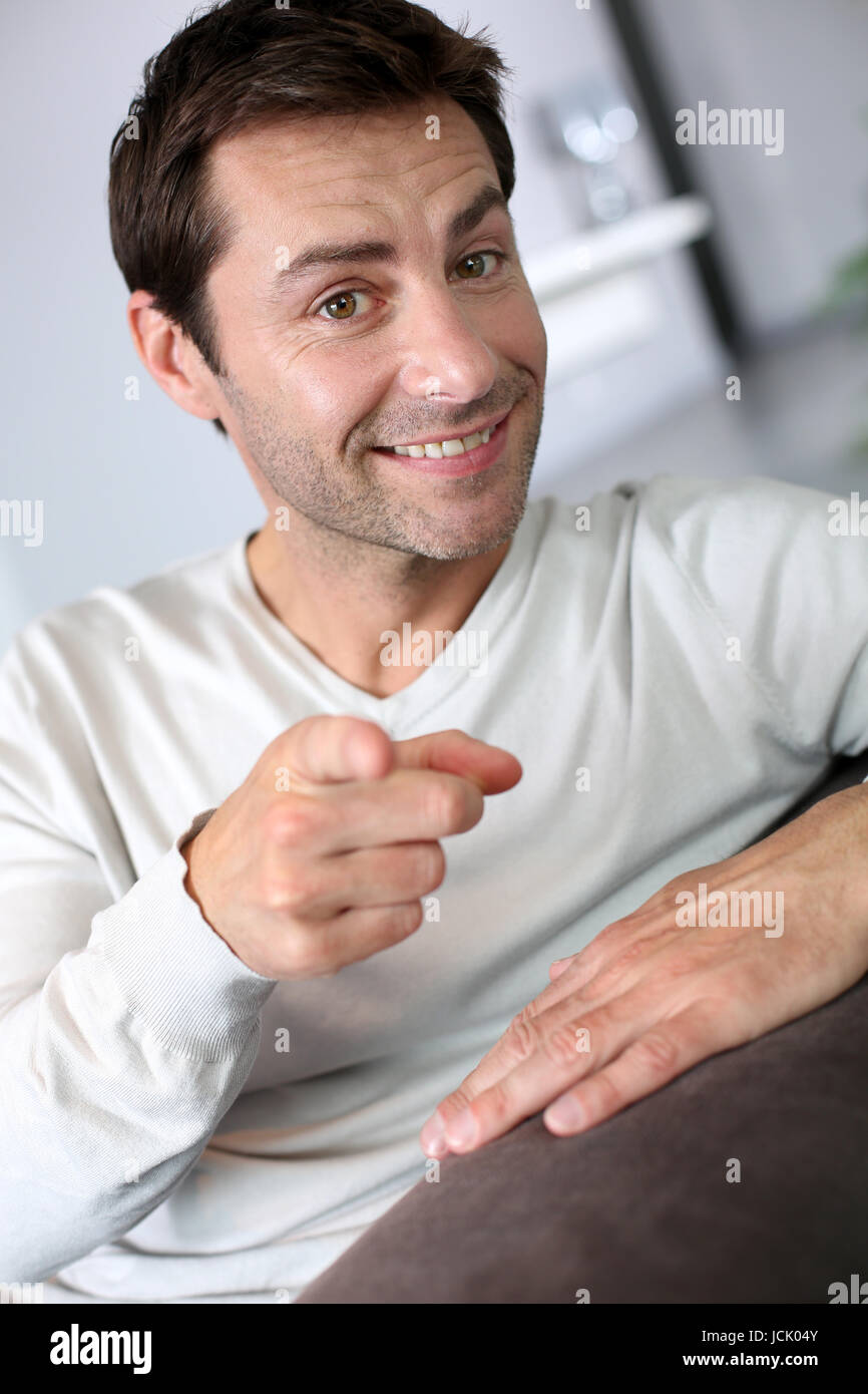 Man pointing finger towards camera Stock Photo - Alamy