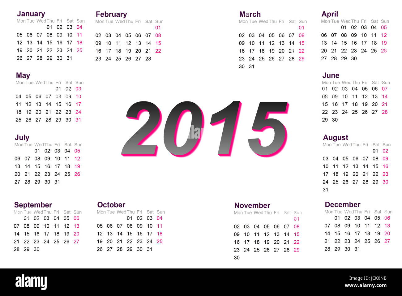 European 2015 year calendar with week starting from monday Stock Photo ...
