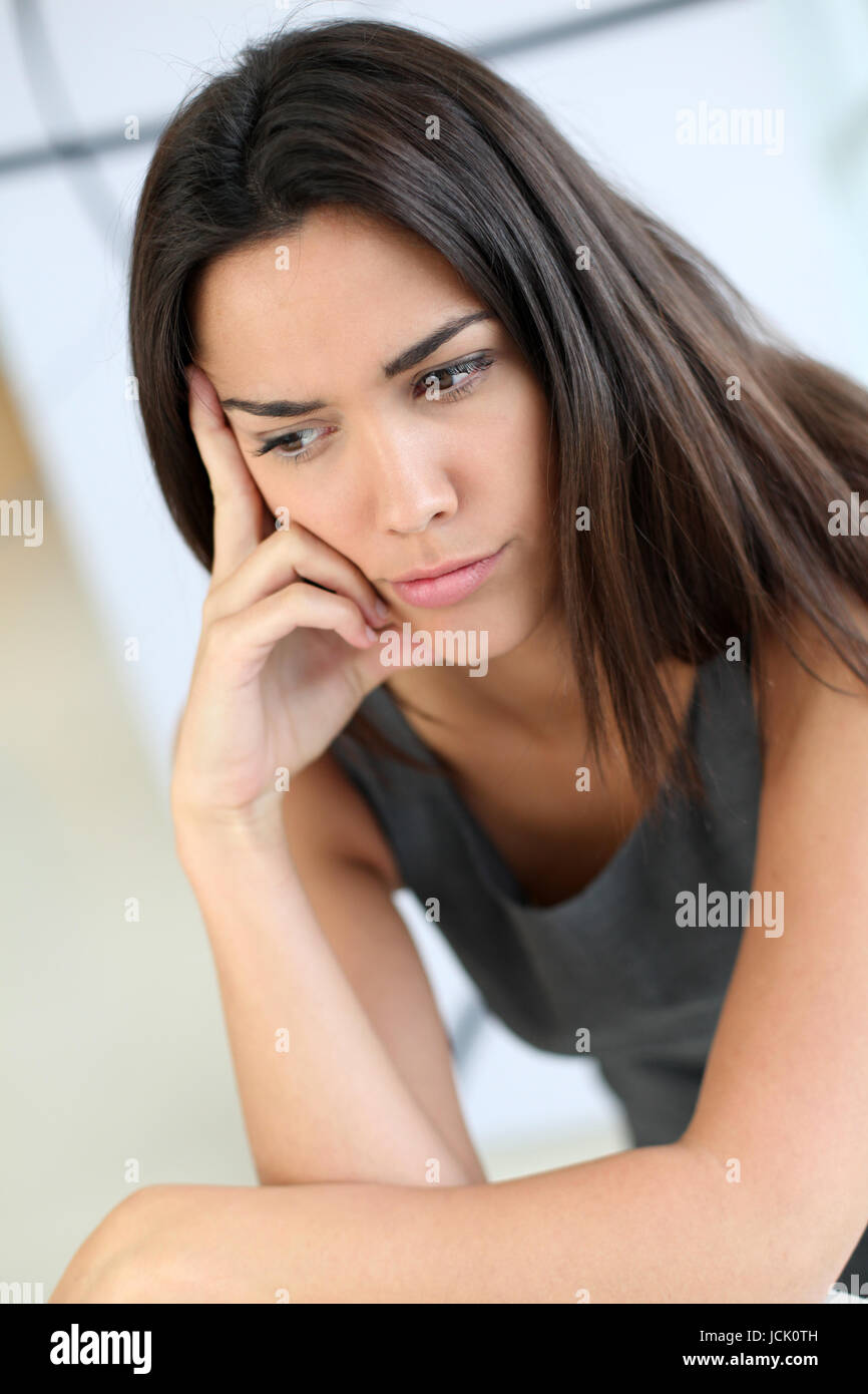 Portrait of girl with doubtful look on her face Stock Photo - Alamy