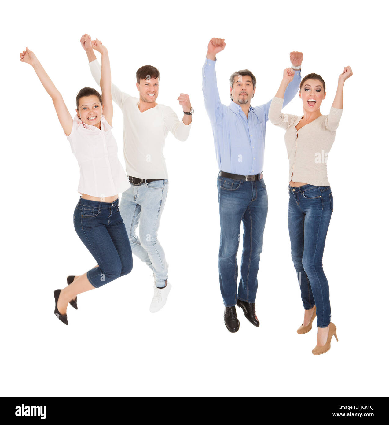 Group Of A Happy Friends Standing Over White Background Stock Photo - Alamy