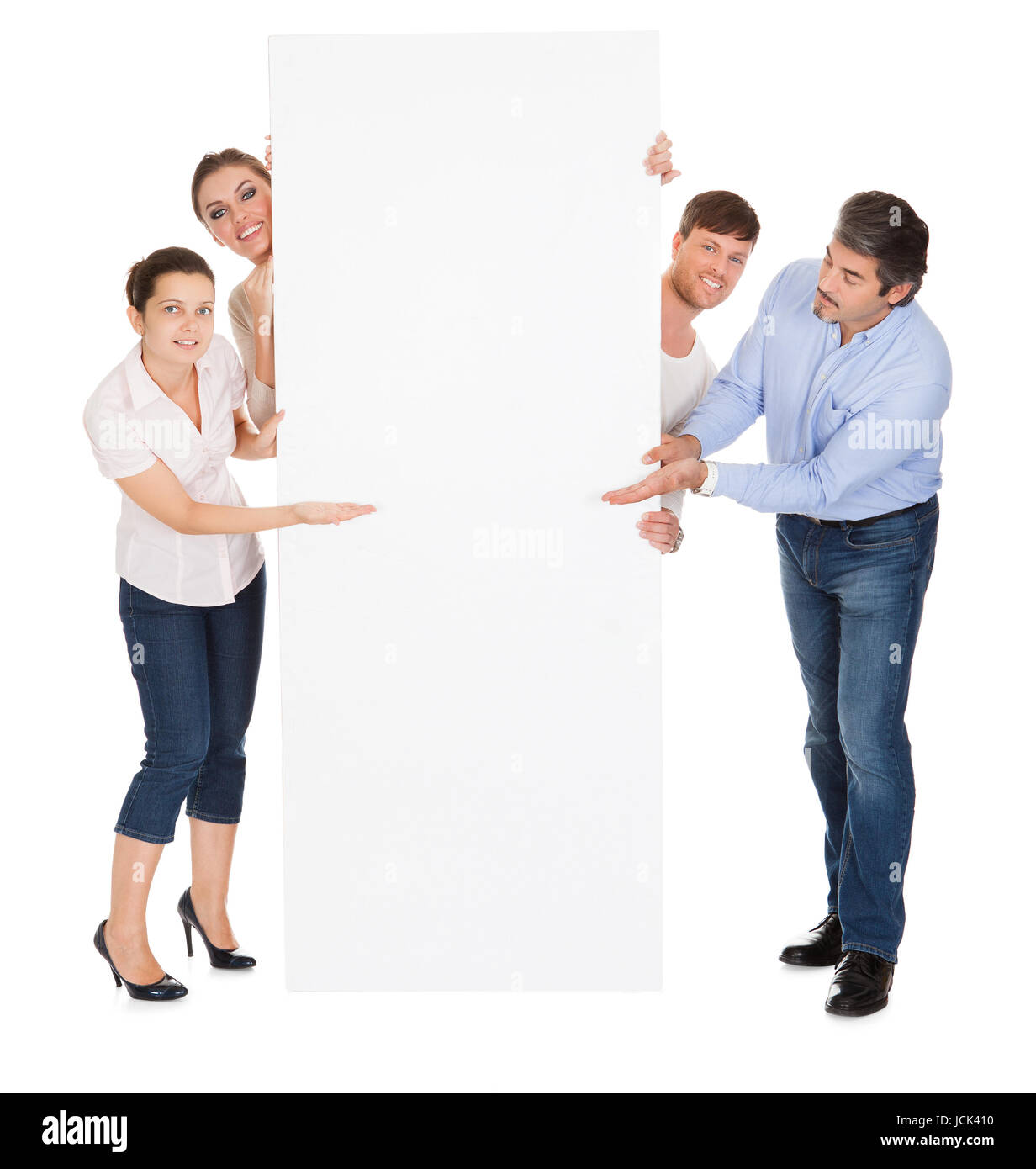 Group Of People Holding Placard Over White Background Stock Photo - Alamy