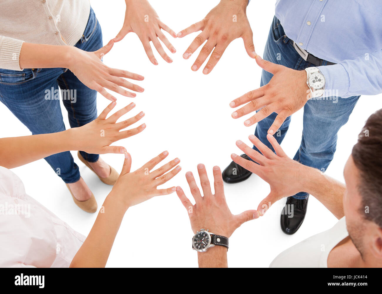 Group Of People Making Circle Shape With Hand Over White Background ...
