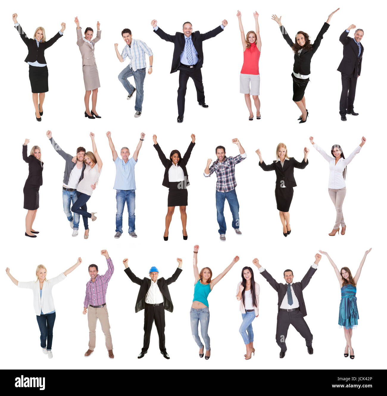 Photos of excited people cheering. Isolated on white background Stock ...