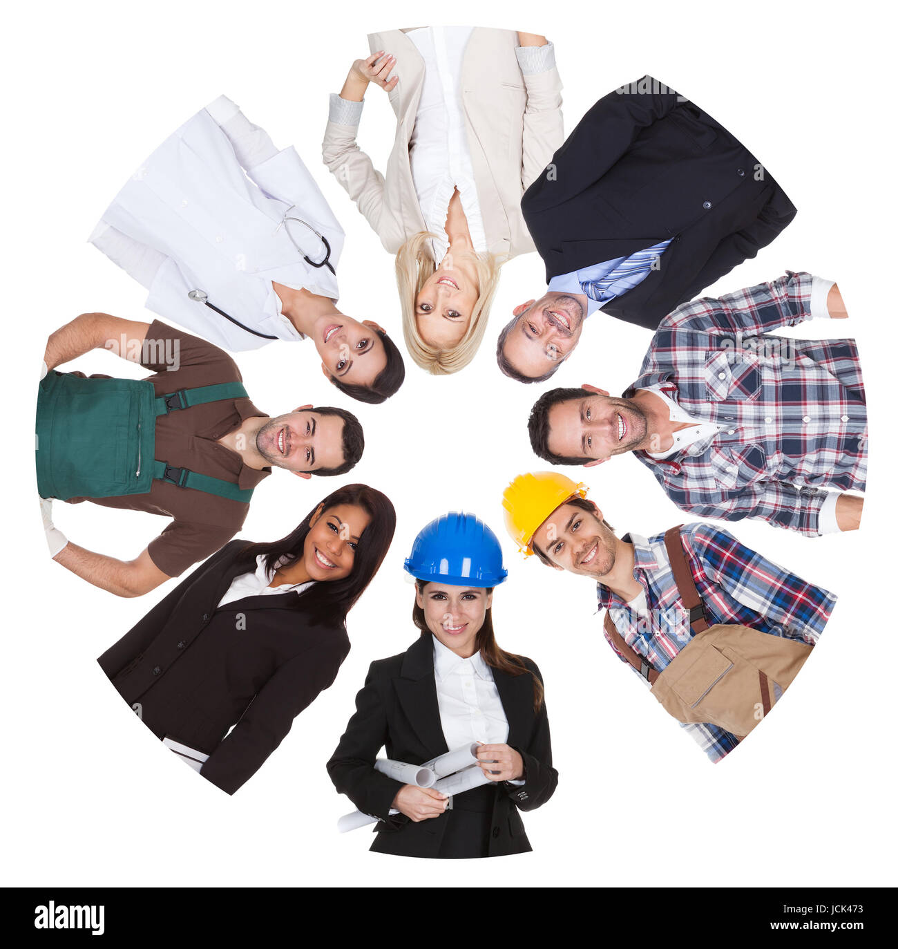 Low angle view of diverse professional group. Isolated on white Stock ...