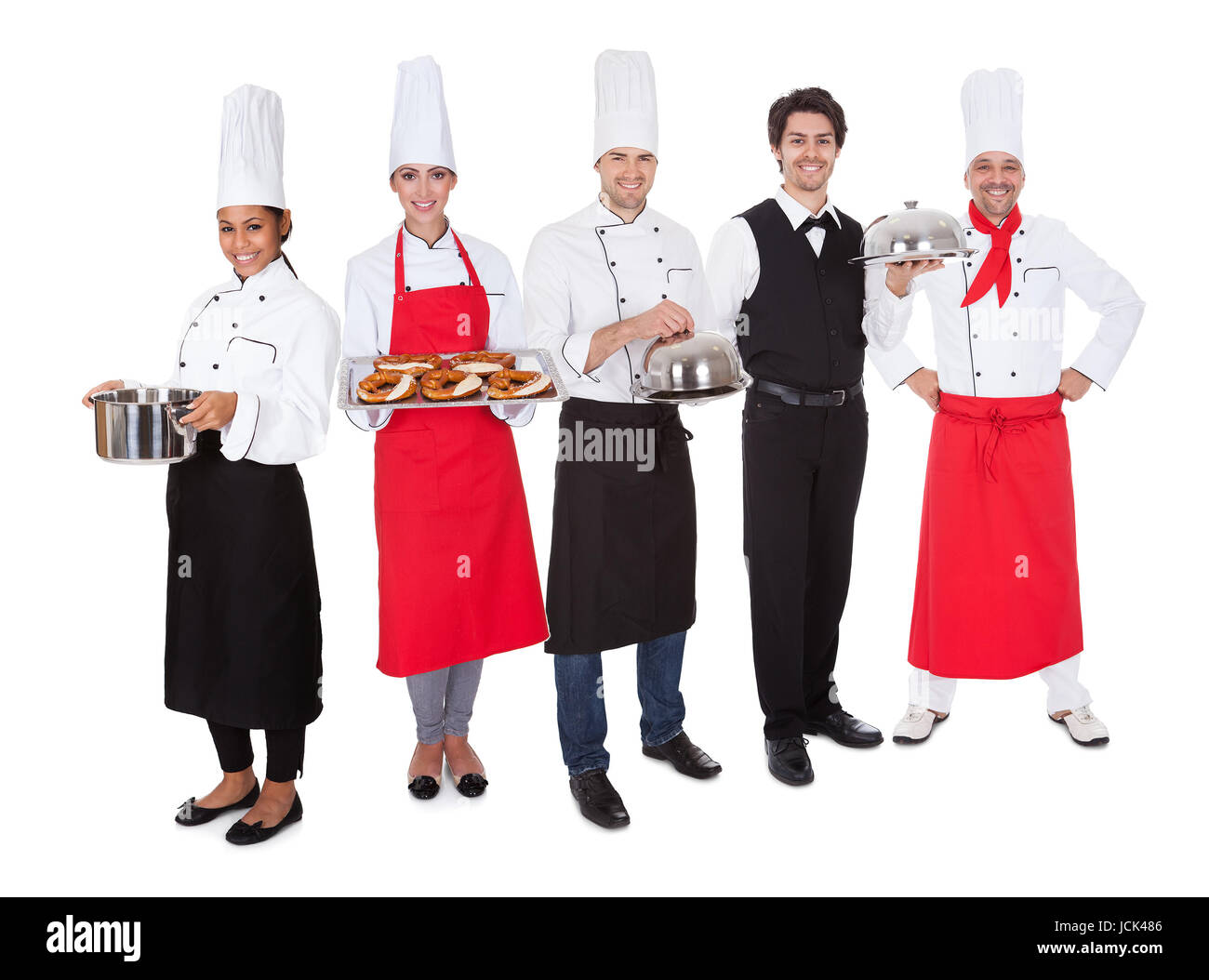 Group of restaurant chef and waiters. Isolated on white Stock Photo - Alamy