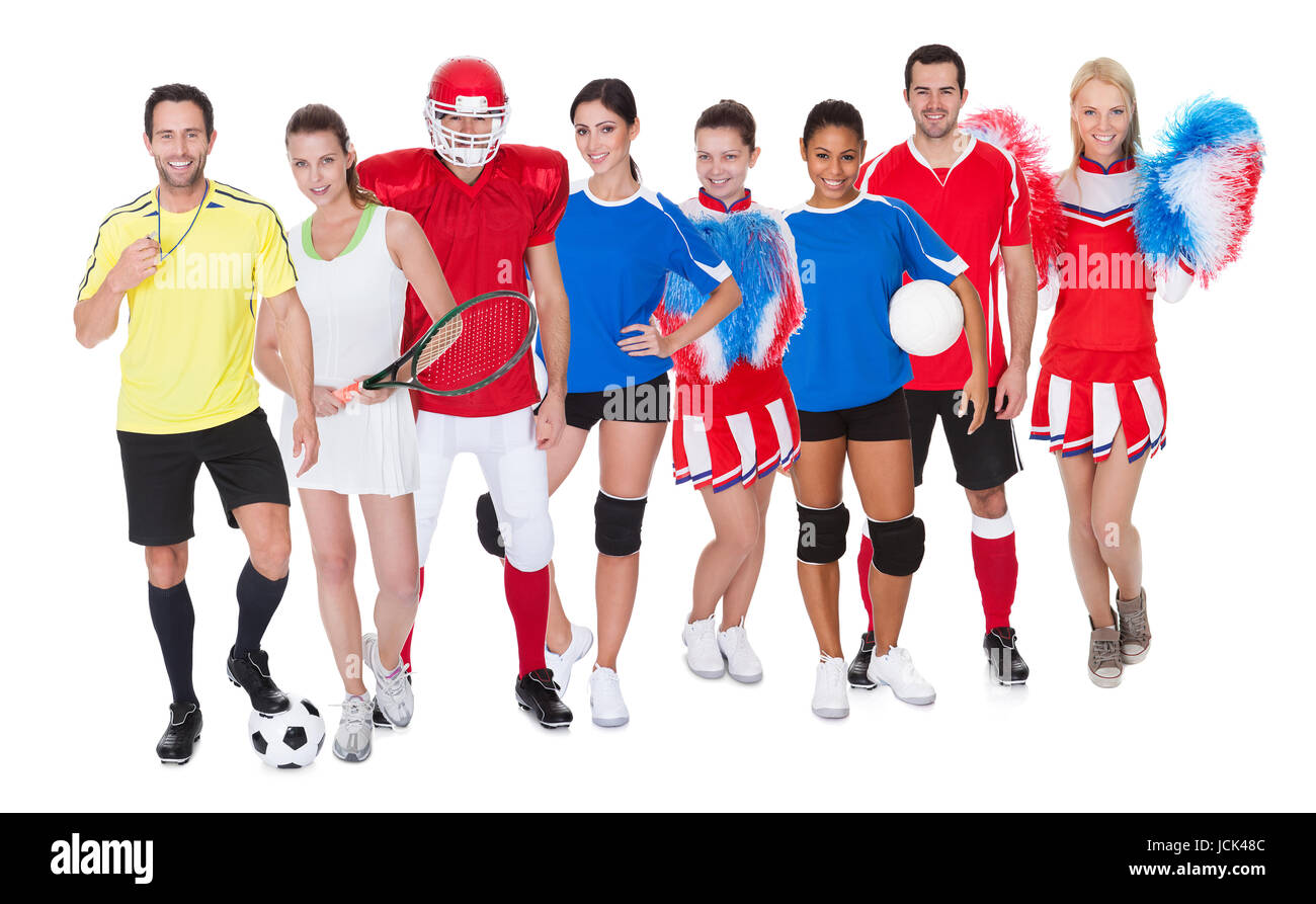 Large group of sports people. Isolated on white Stock Photo - Alamy