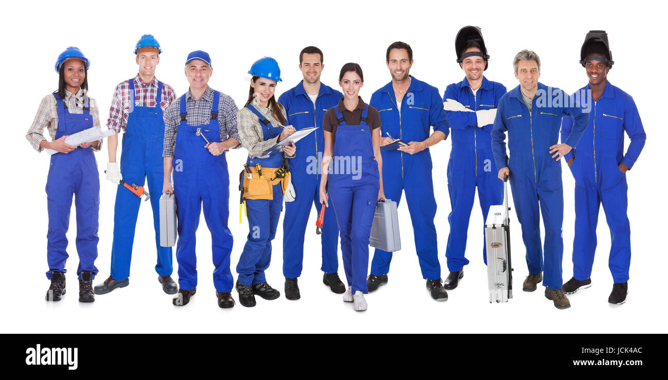 Group Of Industrial Workers Standing Over White Background Stock Photo ...