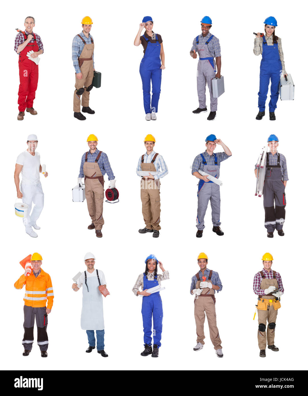 Group Of Construction Workers Standing Over White Background Stock ...