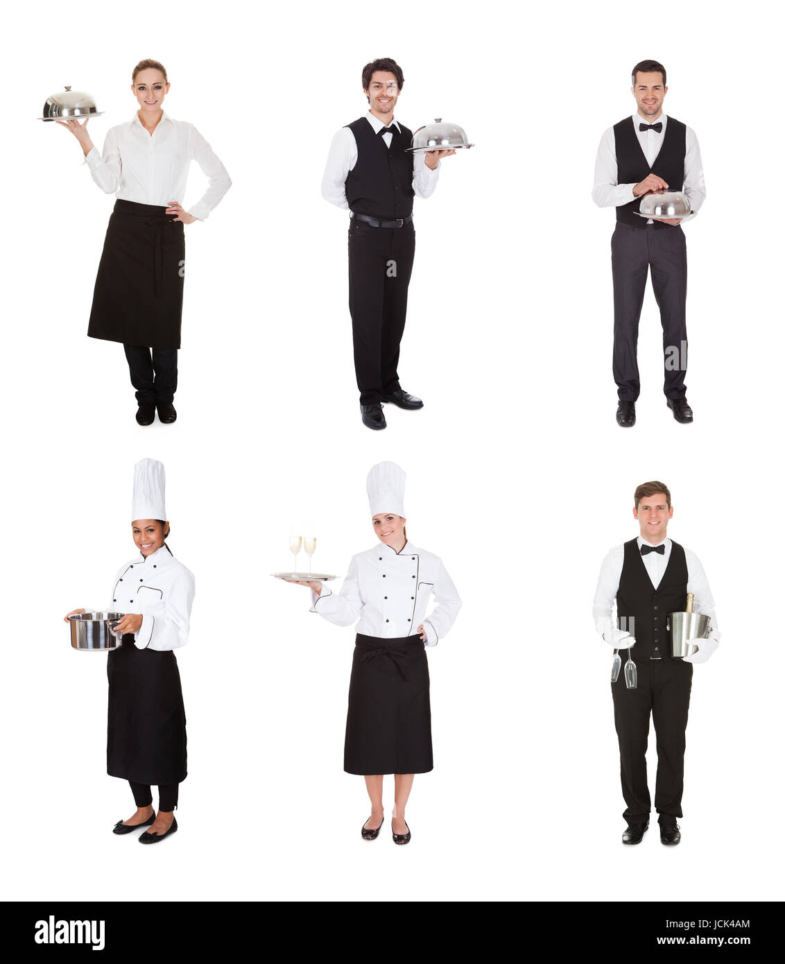 Young Group Of Waiters And Waitress Over White Background Stock Photo ...