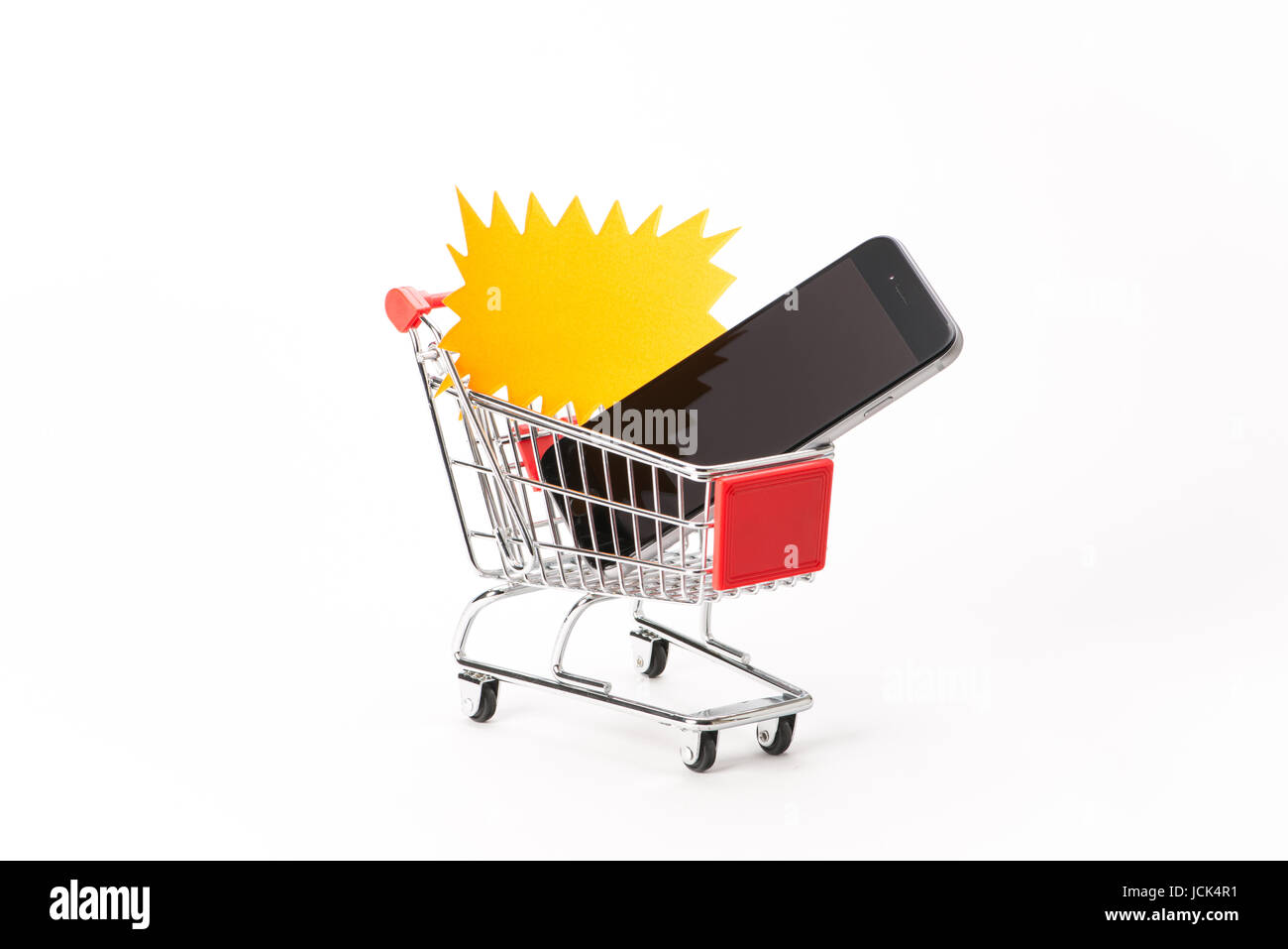 Caddy for shopping with smartphone on white background Stock Photo - Alamy