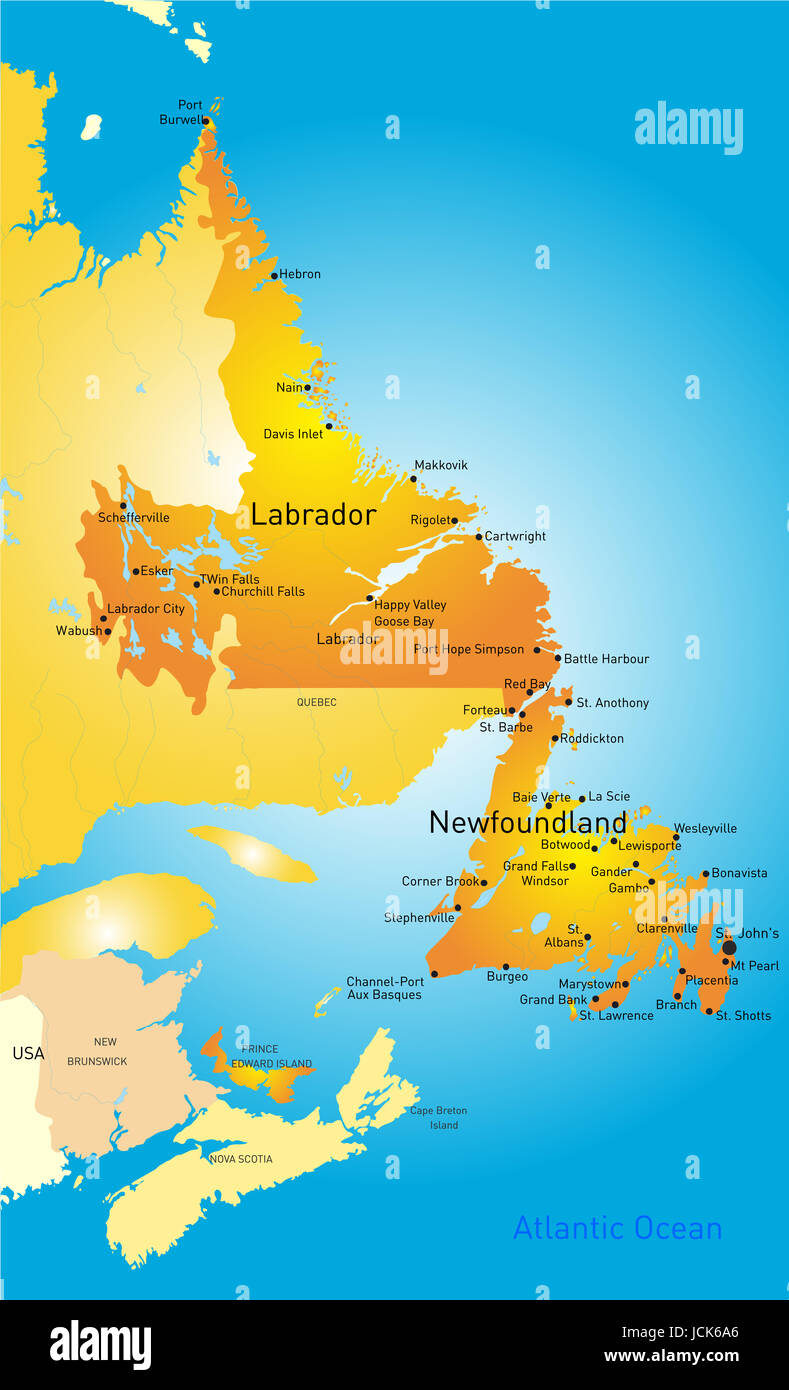 Newfoundland vector province color map Stock Photo - Alamy